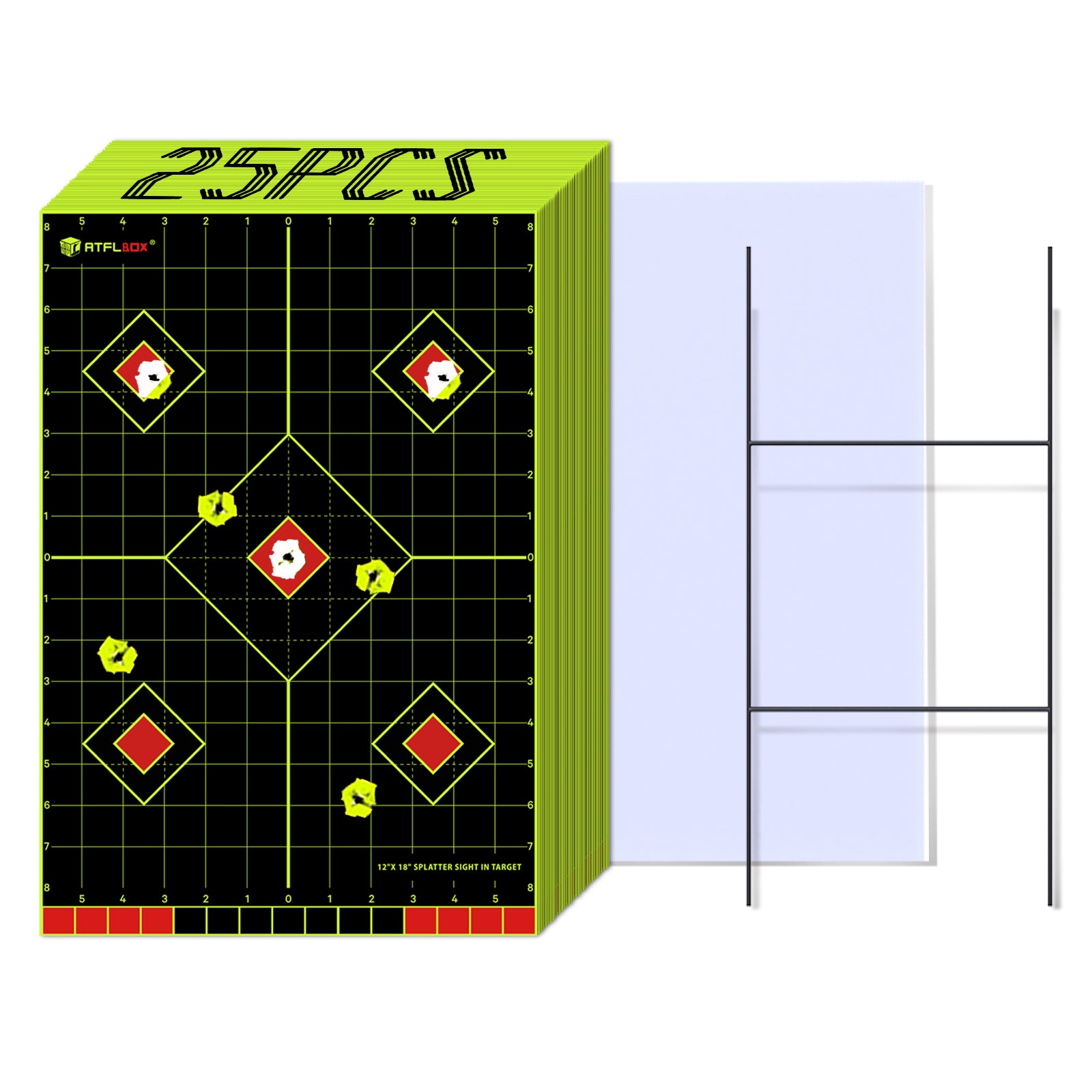 ATFLBOX 25Pack 12x18 inch Sight in Splatter Paper Target and Adhesive