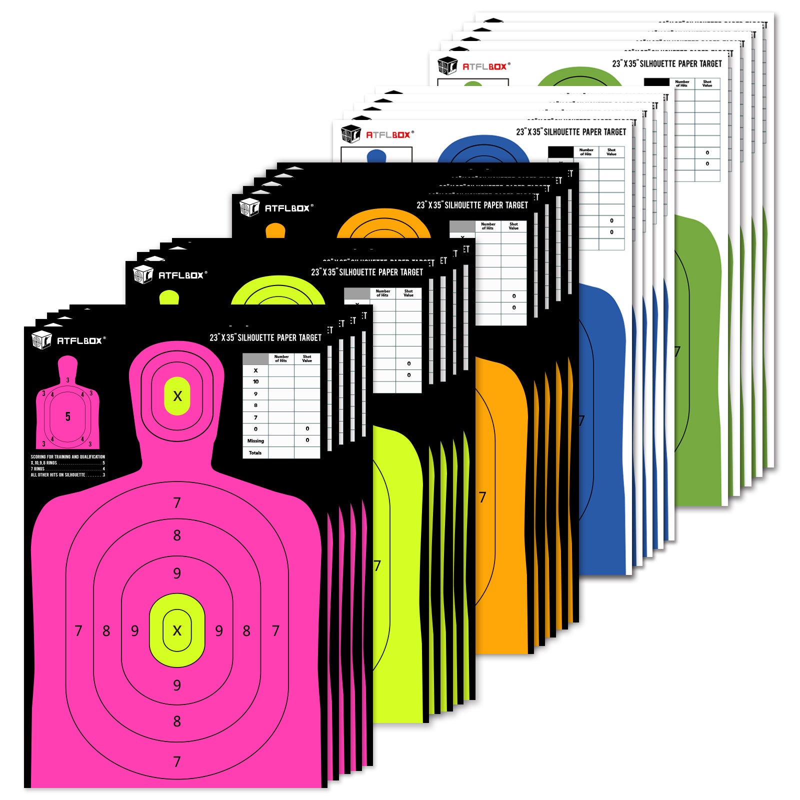 ATFLBOX 5-Color Silhouette Paper Target for The Range, 23X35 inch High